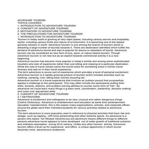 Adventure tourism in travel and tourism.. | PDF