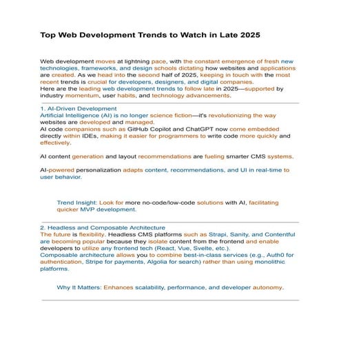 Top Web Development Trends to Watch in Late 2025 | PDF