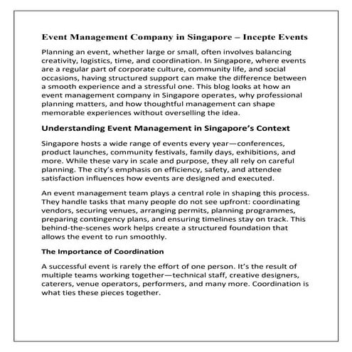 Event Management Company in Singapore – Incepte Events | PDF