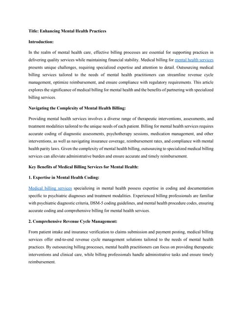 Understanding Mental Health Billing: A Guide to Accessing Care and ...