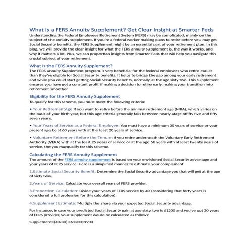 What Is a FERS Annuity Supplement? Get Clear Insight at Smarter Feds | PDF