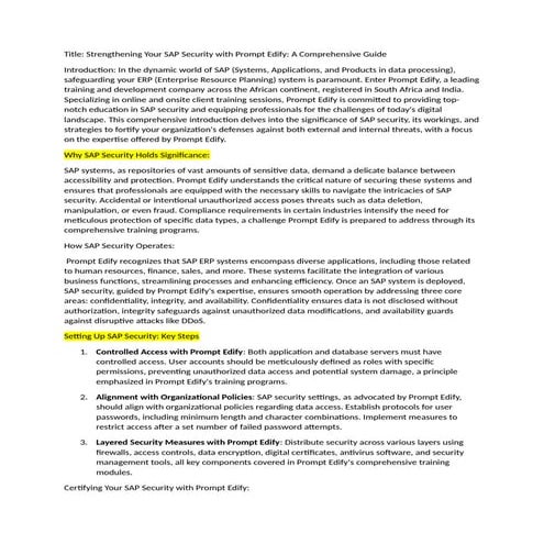 SAP security With South Africa At Prompt Edify | PDF