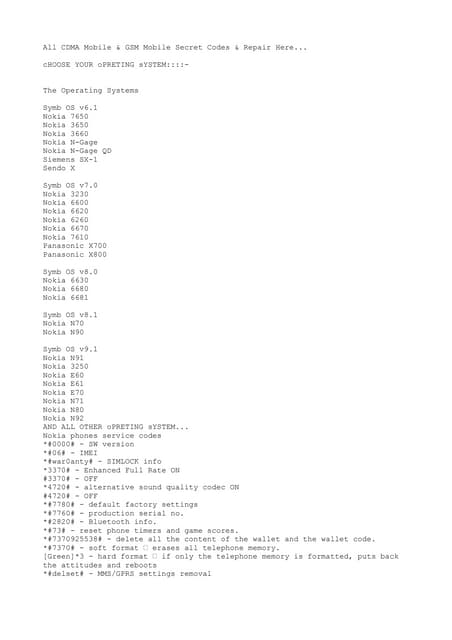 All nokia master codes | RTF