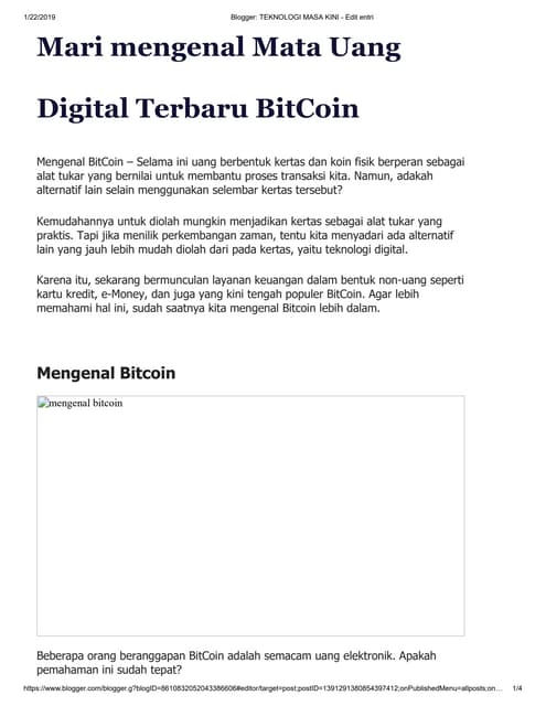 Pengenalan Teknologi Bitcoin : Sejarah, Cara Kerja, dan Prospek Masa Depan | PPTX