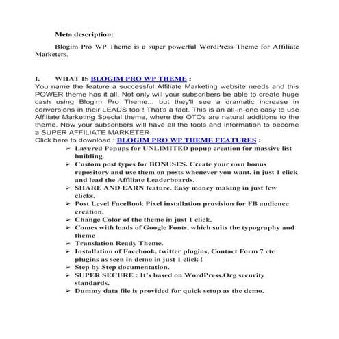 Blog im theme pro review and demo | PDF