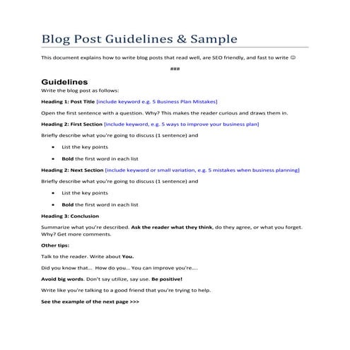 Blog Post Guidelines Template | DOC