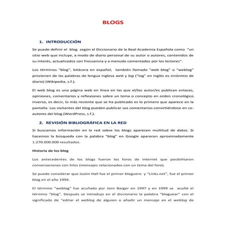 Blogs y sus características. | DOCX