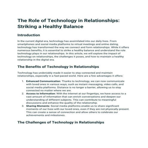 the role of technology in relationship. | DOCX