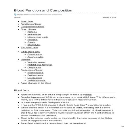 Blood functions and composition pdf | PDF