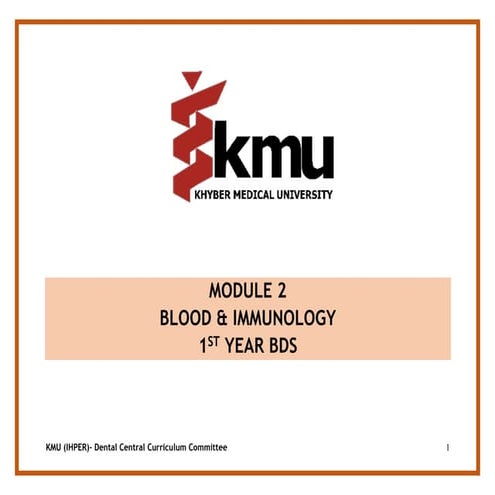 Blood and Immunology Module for First Year BDS | PDF