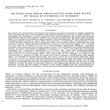 Blood And Milk Prolactin And The Rate Of Milk Synthesis In Women | PDF