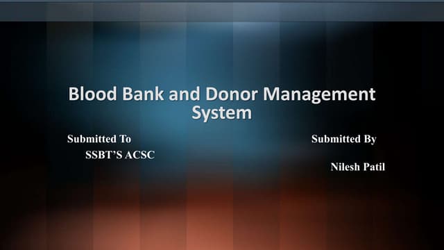 Blood Bank Management System (including UML diagrams) | PPTX