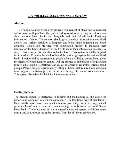 Blood Bank Management System Project Proposal | DOCX | Databases ...