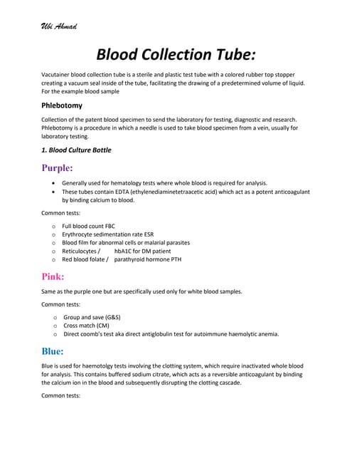 Blood collection tubes - Colour coding of vials, Order of draw | PPTX ...