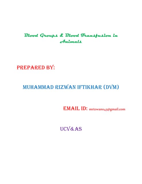 Blood transfusion in animals | PPTX