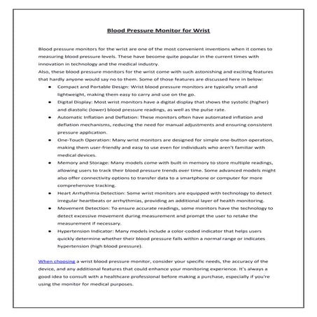 Blood Pressure Monitor for Wrist | PDF