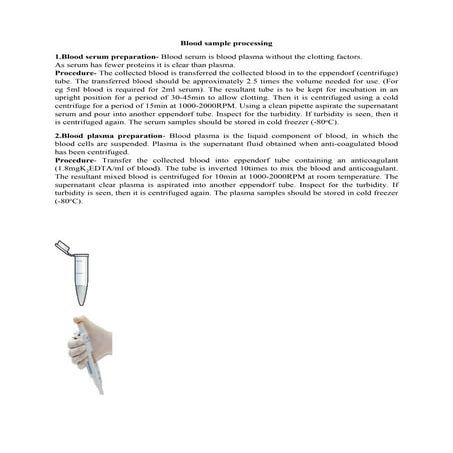 Blood processing serum and plasma | PDF