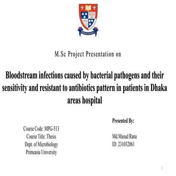 Bloodstream infection caused by bacterial pathogen | PPTX