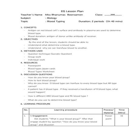 Blood type lesson plan | PDF