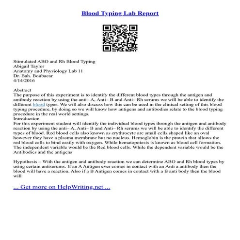 Blood Typing Lab Report | PDF