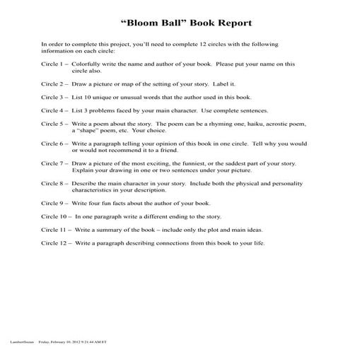 Bloom Ball Book Report | PDF