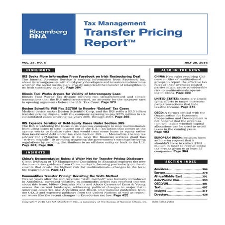 Bloomberg Transfer Pricing Report July 2016 | PDF