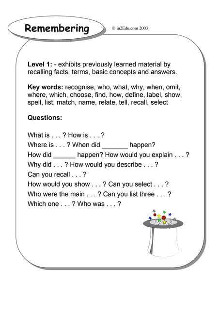 Sample questions stems based in revised Bloom's taxonomy | PDF ...