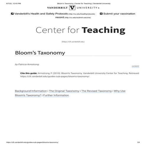 Blooms Taxonomy Center For Teaching Vanderbilt University The Power Of