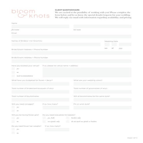 Bloom & Knots Wedding Questionnaire | PDF