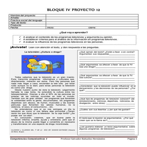 Bloque iv proyecto 12 español 1 | DOCX