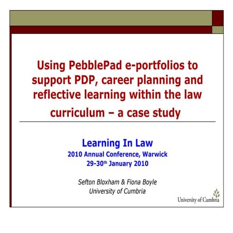 Using PebblePad e-portfolios to support PDP, career planning and reflective learning within the ...