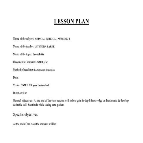 BRONCHITIS in medical surgical nursing lesson plan | PDF