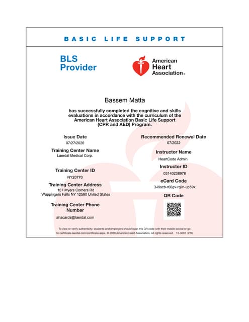 Basic Life Support Certificate | PDF