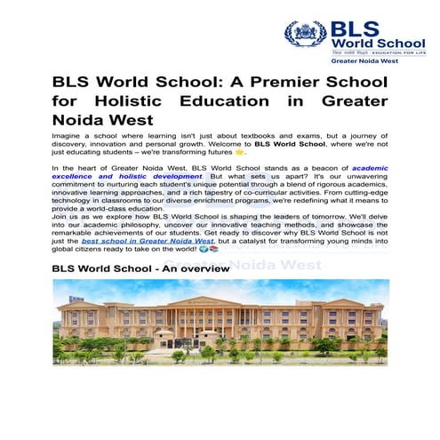 BLS World School_ A Premier School for Holistic Education in Greater ...