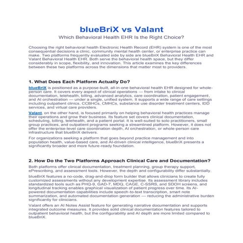 Comparing blueBriX and Valant: Choosing the Best Behavioral Health EHR ...