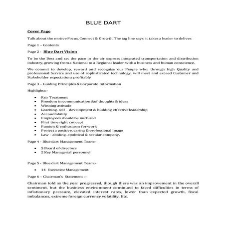 Blue dart | DOCX | Business | Business and Finance