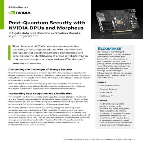 Post-Quantum Security with NVIDIA DPUs and Morpheus | PDF