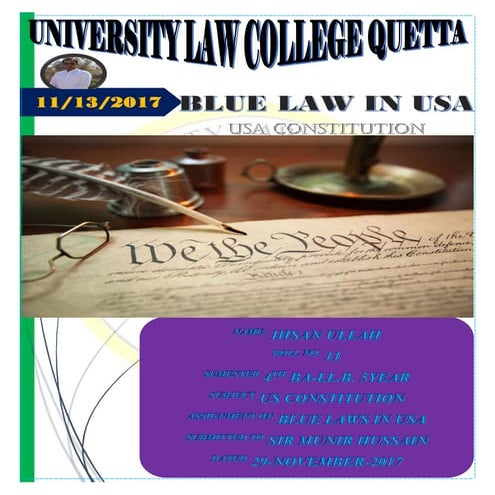 Blue Law in USA (USA Constitution) | PDF