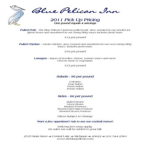 Blue pelican pick up menu | PDF