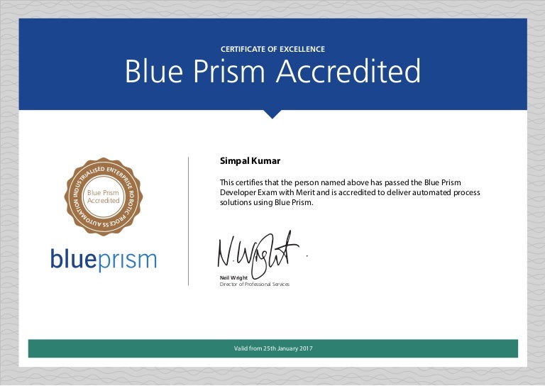 Blue Prism Certificate - Simpal Kumar