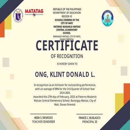 Blue White Minimalist Recognition Certificate.pptx