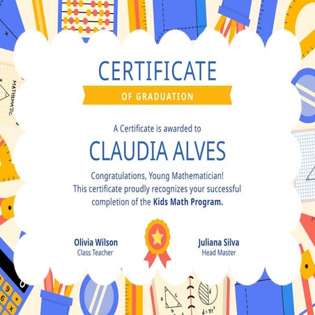 Blue Yellow Cute Math Illustrative Kids Math Program Certificate ...