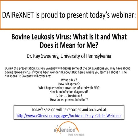 Bovine Leukosis Virus: What is it and What Does it Mean for Me? | PPTX