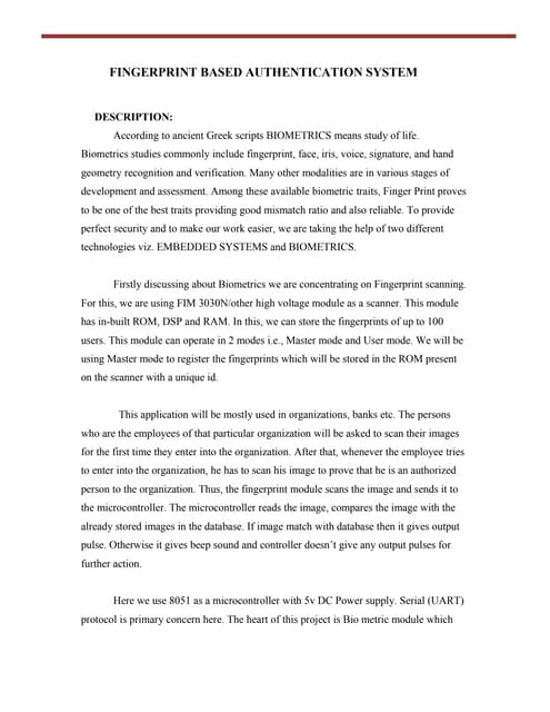 Finger Print Based Door Access System Ppt Operating Systems Computer Software And Applications