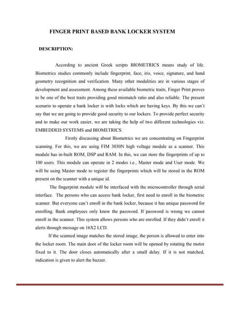 Finger Print Based Door Access System Ppt Operating Systems Computer Software And Applications