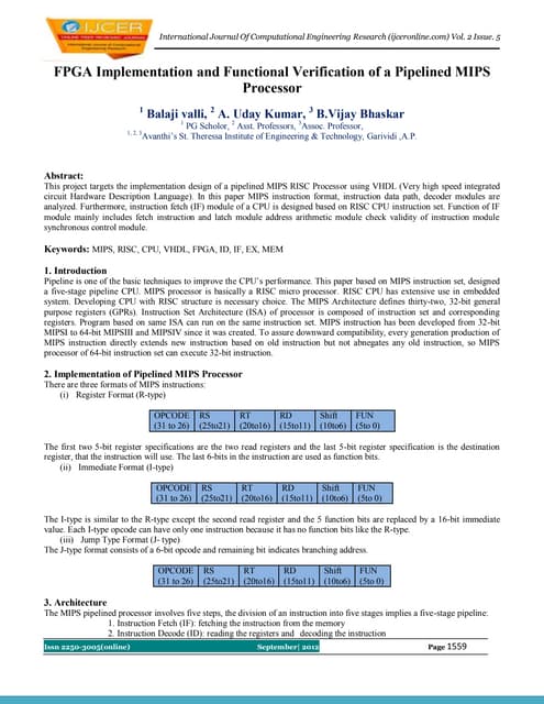 Design And Development Of A 5 Stage Pipelined Risc Processor Based On