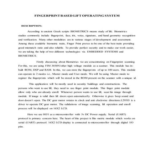 Bm 04 FINGERPRINT BASED LIFT OPERATING SYSTEM | DOCX | Operating Systems | Computer Software and ...