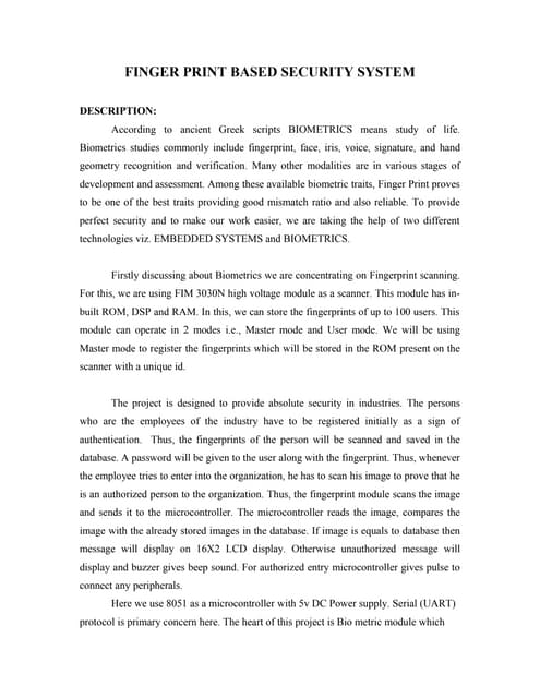 Bm 02 FINGER PRINT BASED BANK LOCKER SYSTEM | DOC