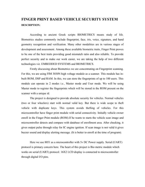 Finger print based door access system | PPT