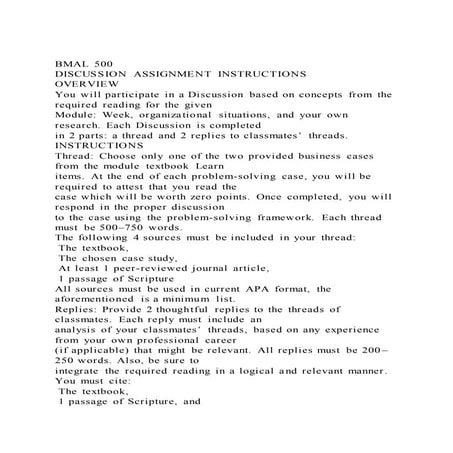 BMAL 500DISCUSSION ASSIGNMENT INSTRUCTIONSOVERVIEWYou will p | DOCX